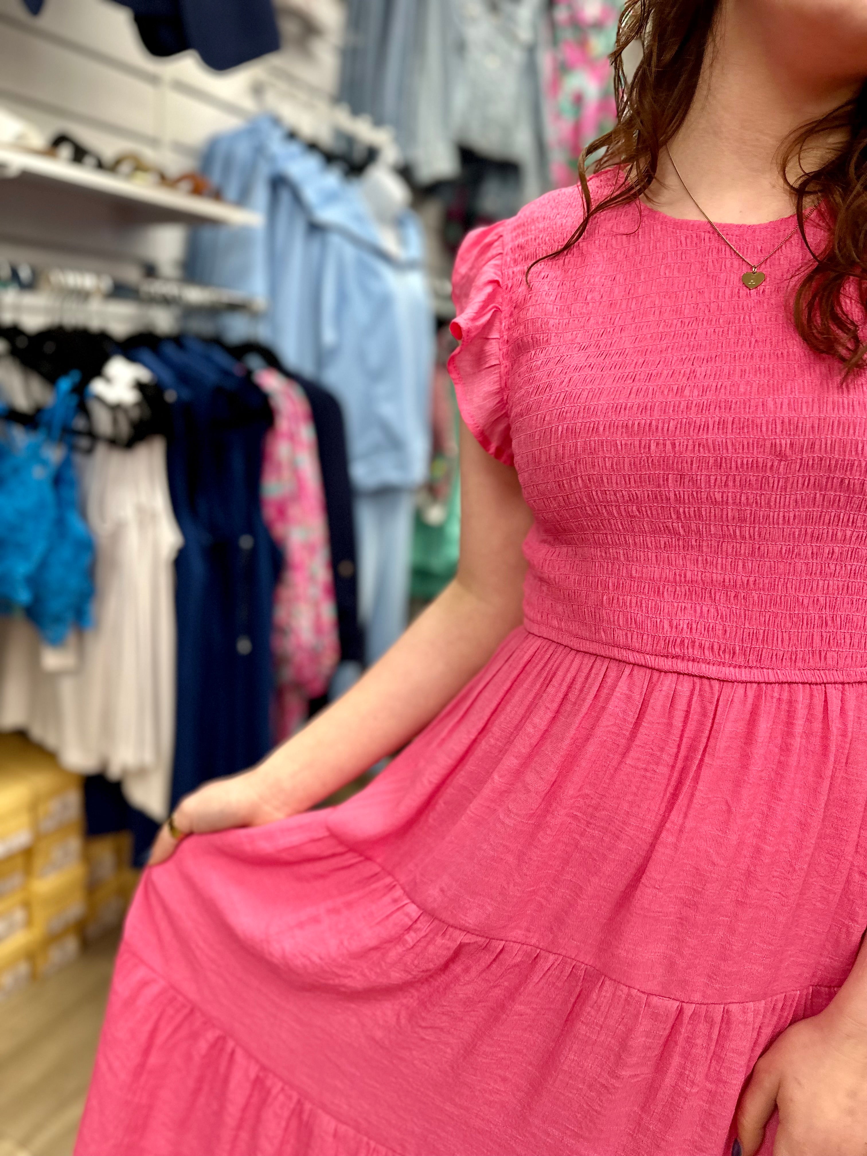 Abigail Smocked Tiered Midi Dress | Pink (Only 2X Left) *FINAL SALE ...