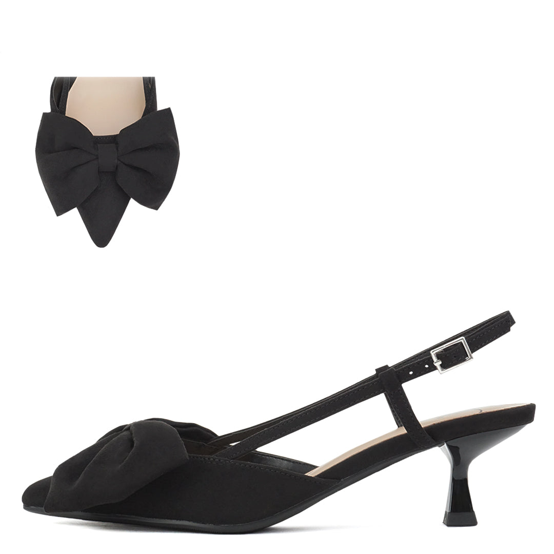 Doda | Slingback Kitten Heels with Bow Detail | Black – The Zesty Lemon ...