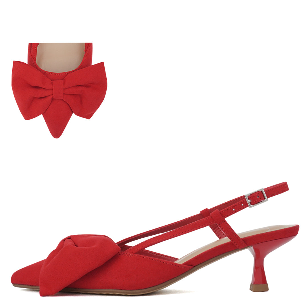 Doda | Slingback Kitten Heels with Bow Detail | Red – 🍋The Zesty Lemon ...