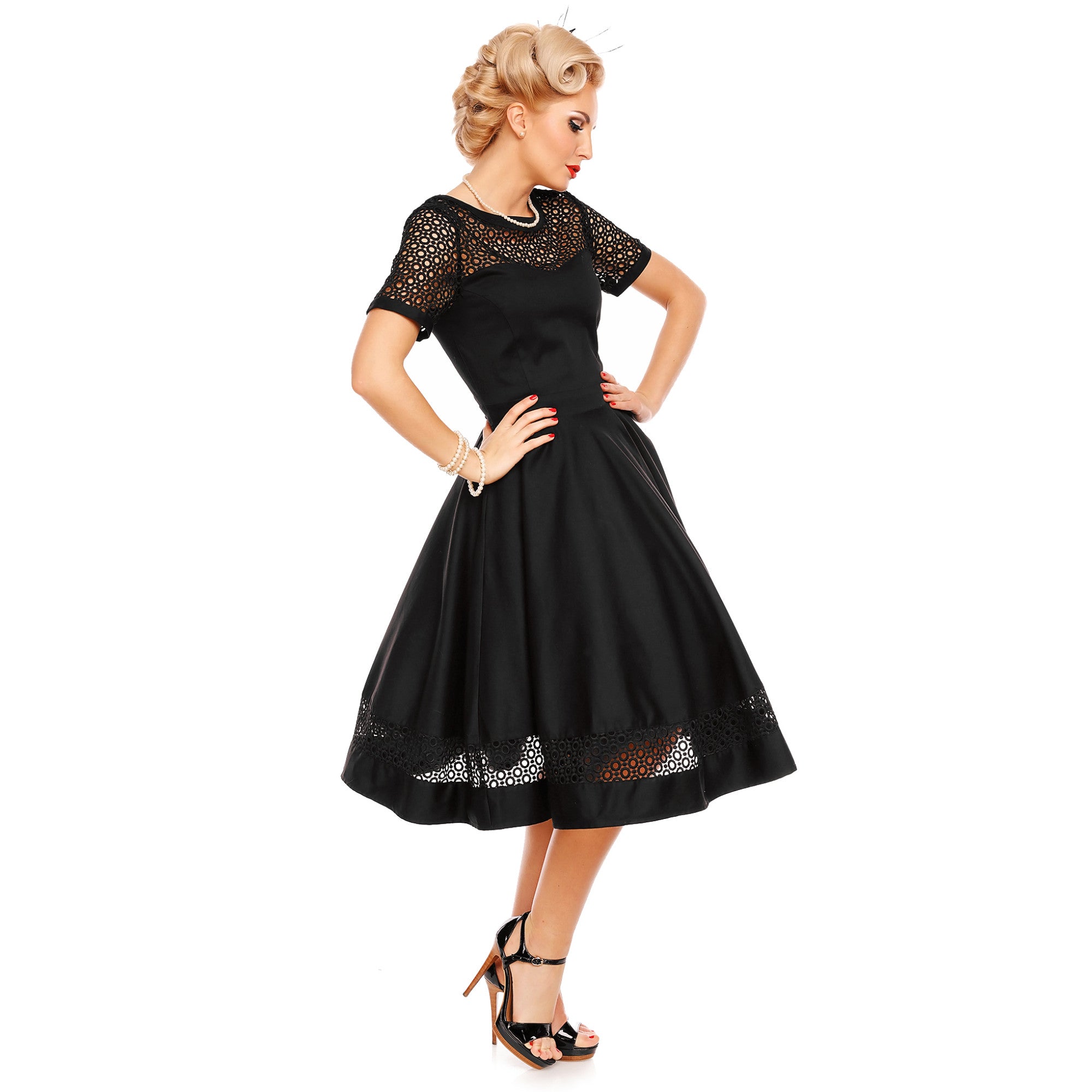 Tess | Lace Embroidered Sleeved Dress | Black *FINAL SALE* (ONLY 4,8,2 ...